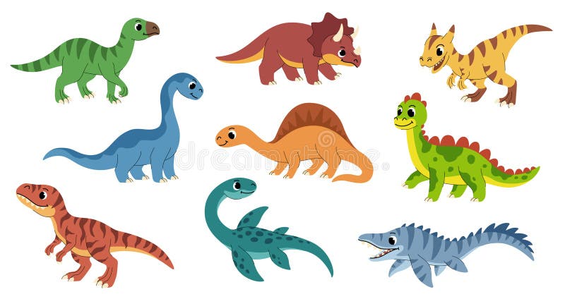 Childrens Dinosaurs Set. Cute Cartoon Dinosaur Vector Collection Stock ...