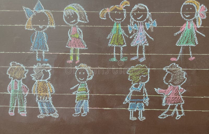 Childrens Drawing on the Blackboard. Back To School Stock Photo - Image ...