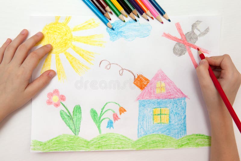 Childrens drawing stock photo. Image of bomb, classroom - 50698238