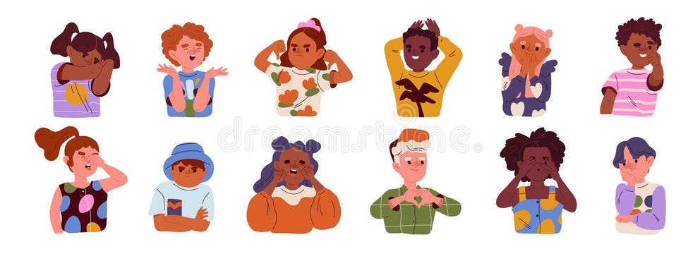 Childrens Emotion Expression Bundle Vector Set Stock Vector ...