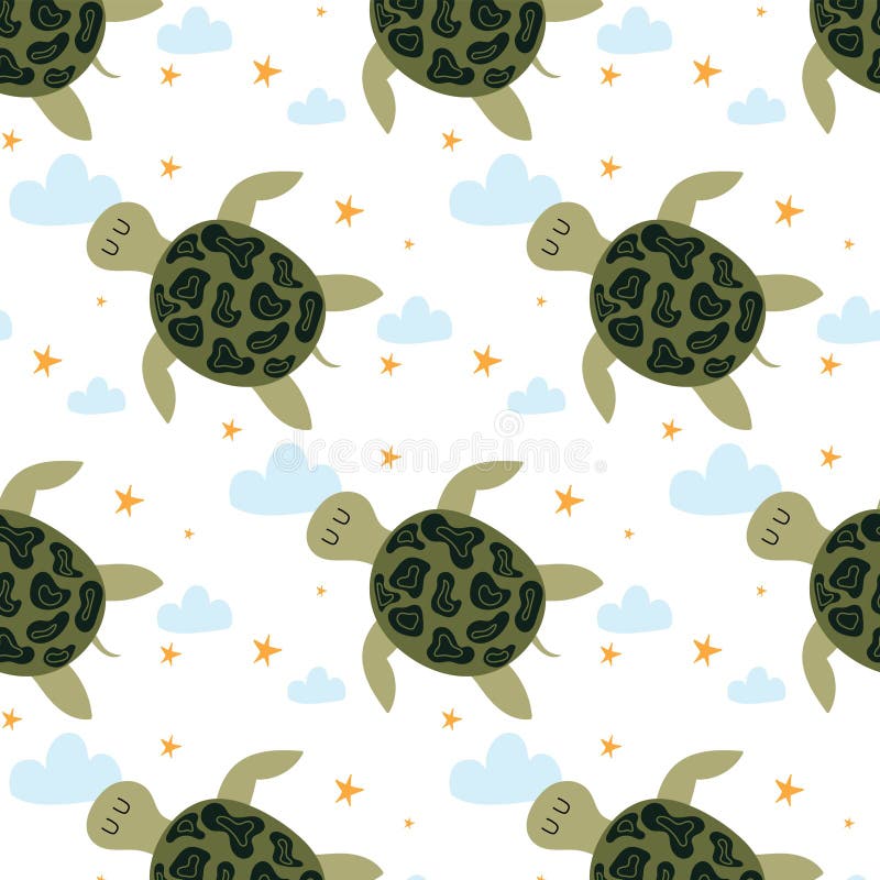 Childrens Hand-drawn Seamless Pattern with Turtle Stock Vector ...