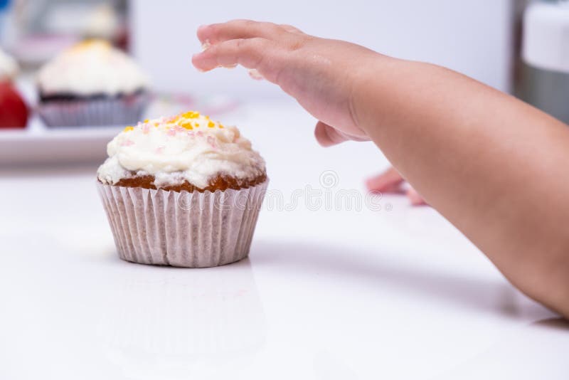 Childrens Hand Reaches for the Cake. Cake Stock Photo - Image of baking ...