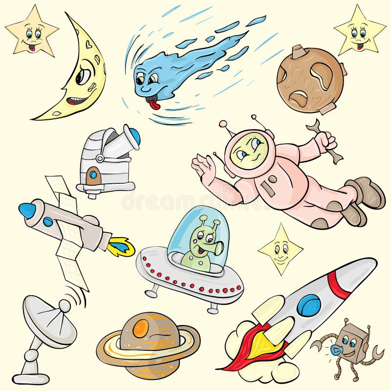 Childrens Illustration with the Characters on the Space Theme Stock ...