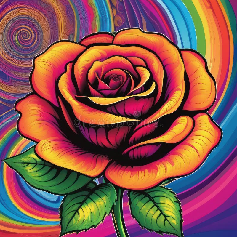 Childrens Illustration of a Rose in Trippy Psychedelic Style Stock ...