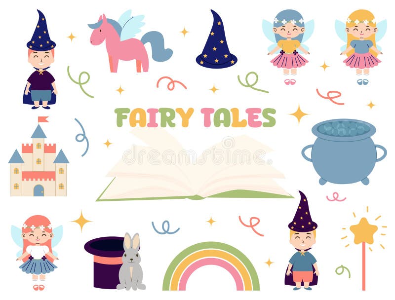 Childrens Magic Elements. Cute Flat Fairy Tale Characters Stock Vector ...