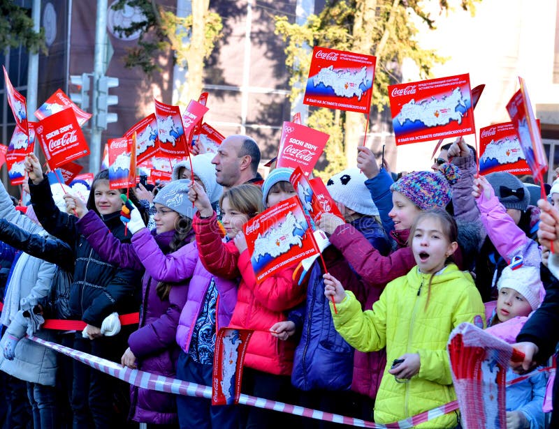 Childrens at the Olympic Torch Relay in Sochi Editorial Photography ...