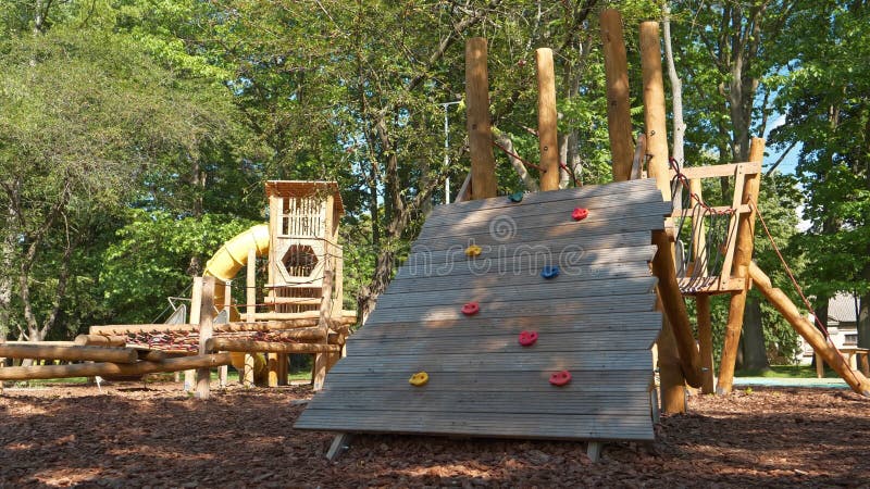 Childrens Playground without People in the Forest Zone Stock Footage ...