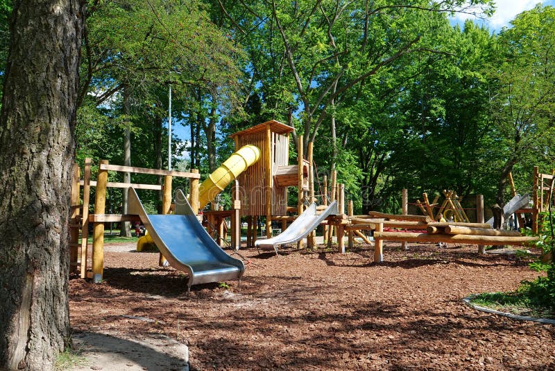 Childrens Playground without People in Park Area Stock Image - Image of ...
