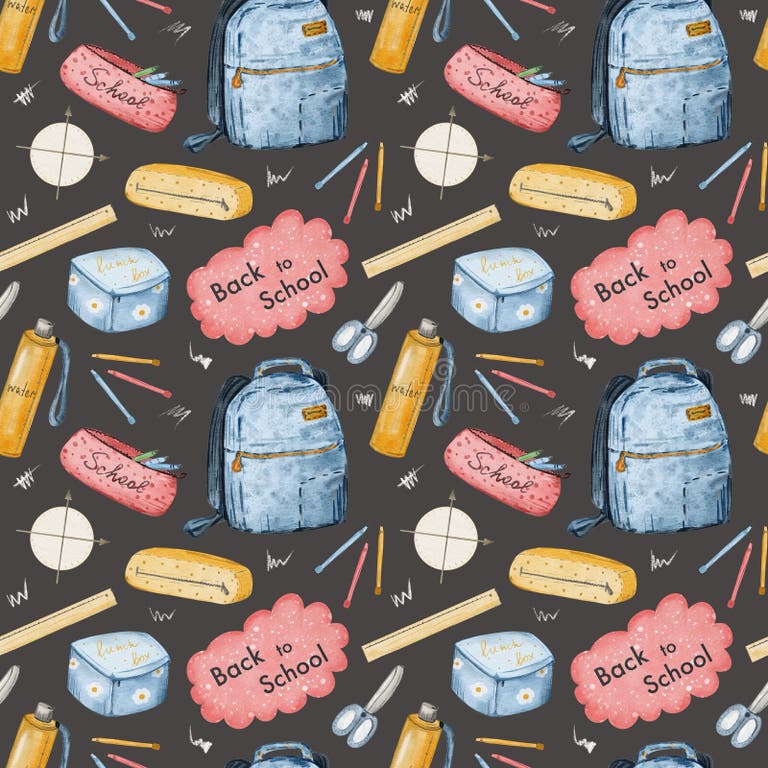 Childrens School Pattern with Backpack and Different School Things ...