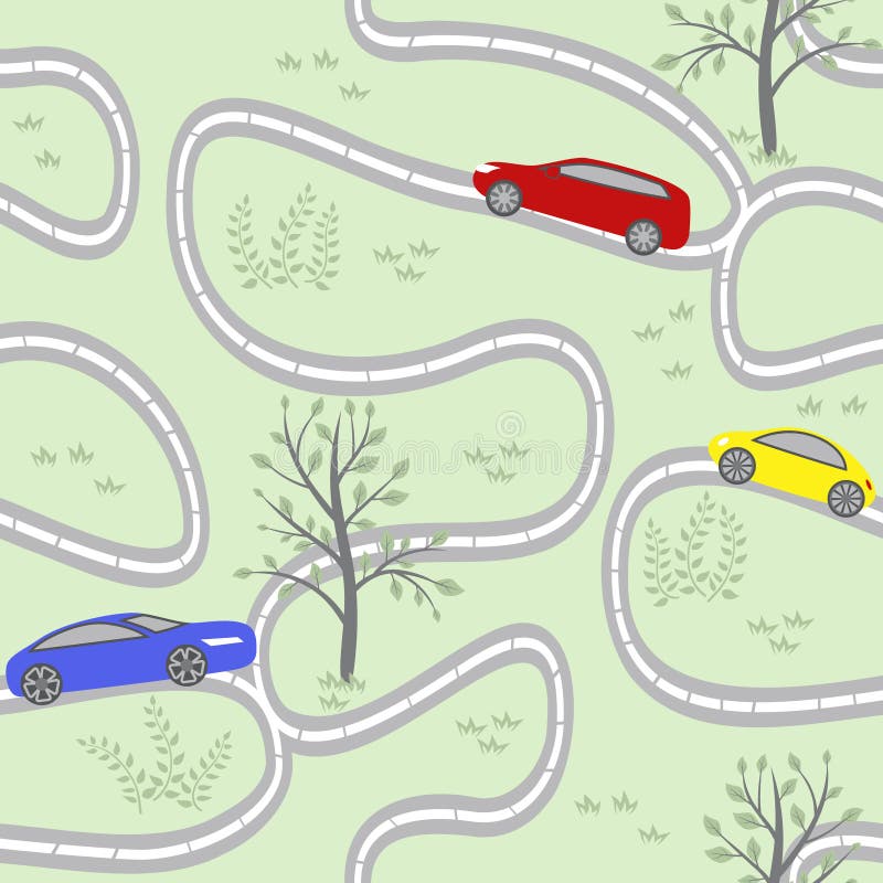Childrens Seamless Pattern with Road and Cars Stock Vector ...