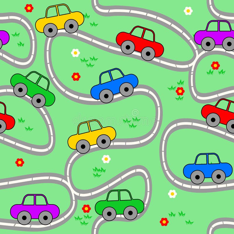 Childrens Seamless Pattern with Road and Cars Stock Illustration ...
