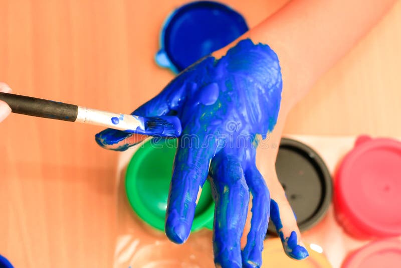 Childrent Painting Color on Her Hand Stock Image - Image of bright ...