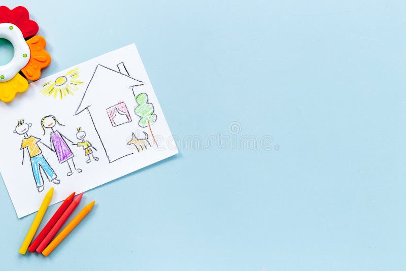 Childs Drawing of Happy Family. Adoption Concept Stock Image - Image of ...