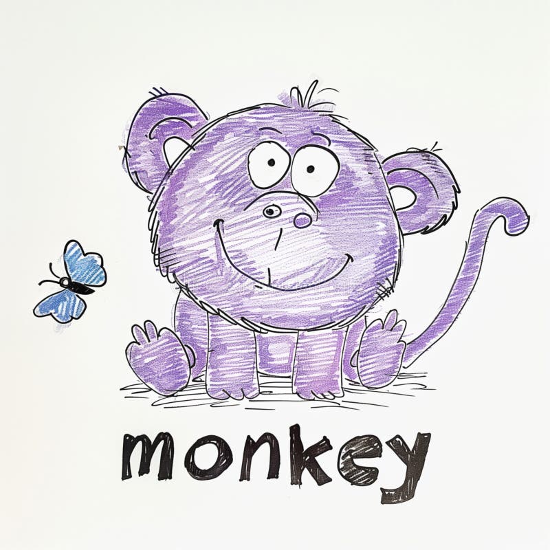 AI Generated. Childs Drawing of a Monkey and Butterfly with the Word ...