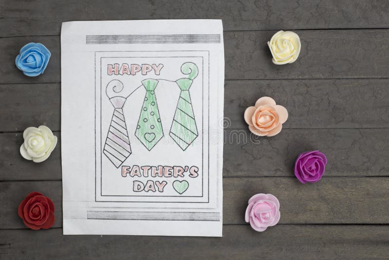 Childs Drawing with Multi-colored Flowers. Fathers Day. Stock Image ...