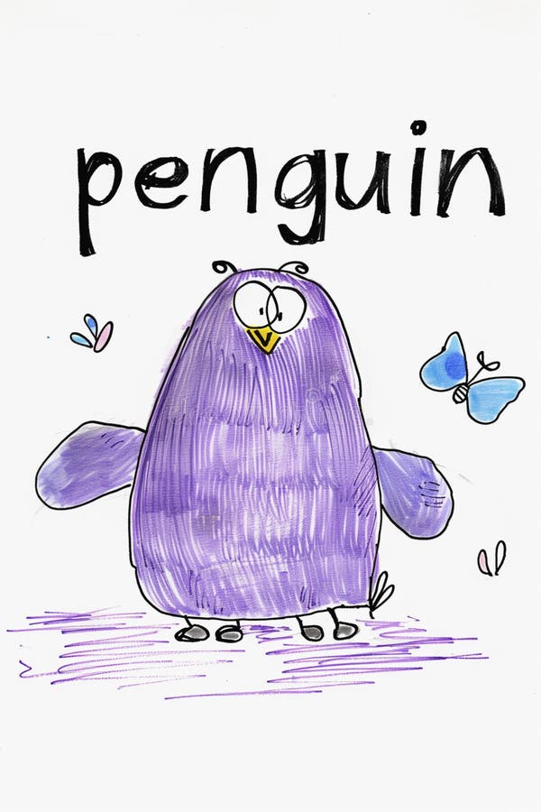 AI Generated. Childs Drawing of a Penguin and Butterfly with the Word ...