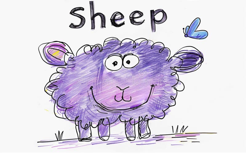 AI Generated. Childs Drawing of a Sheep and Butterfly with the Word ...