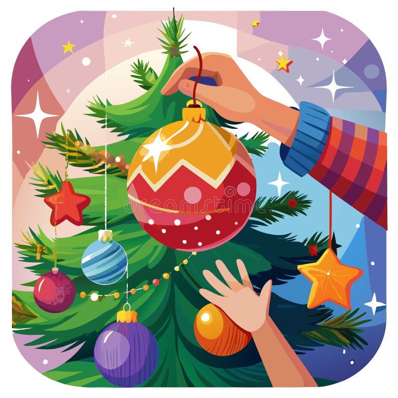 A Childs Hand Reaching Up To Touch a Ball on Christmas Tree Stock ...