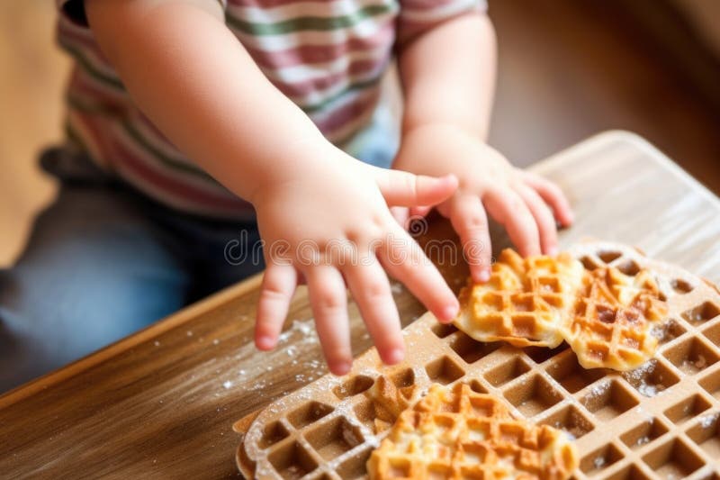 A Childs Hand Trying To Reach a Belgian Waffle Stock Image - Image of ...