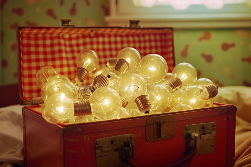 A Childs Toy Box Filled with Light Bulb Toys Stock Photo - Image of ...