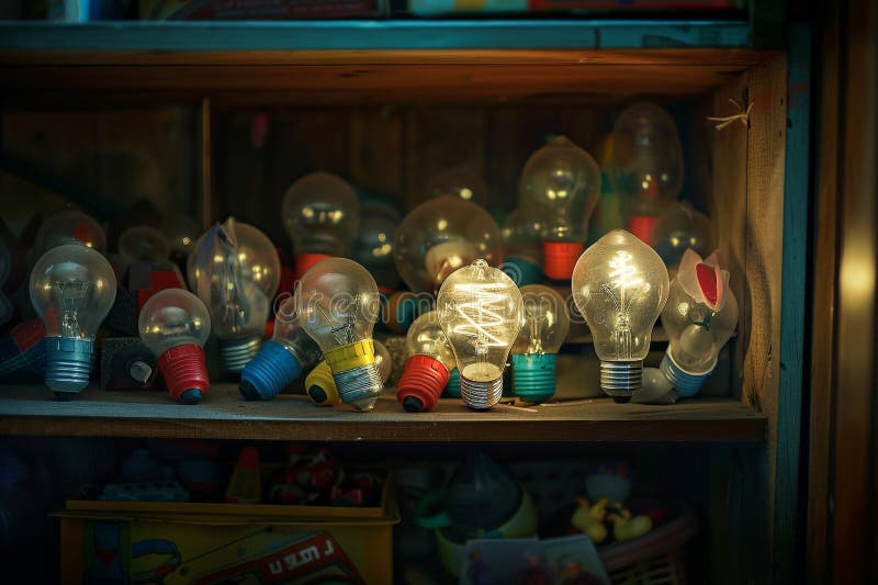 A Childs Toy Box Filled with Light Bulb Toys Stock Photo - Image of ...