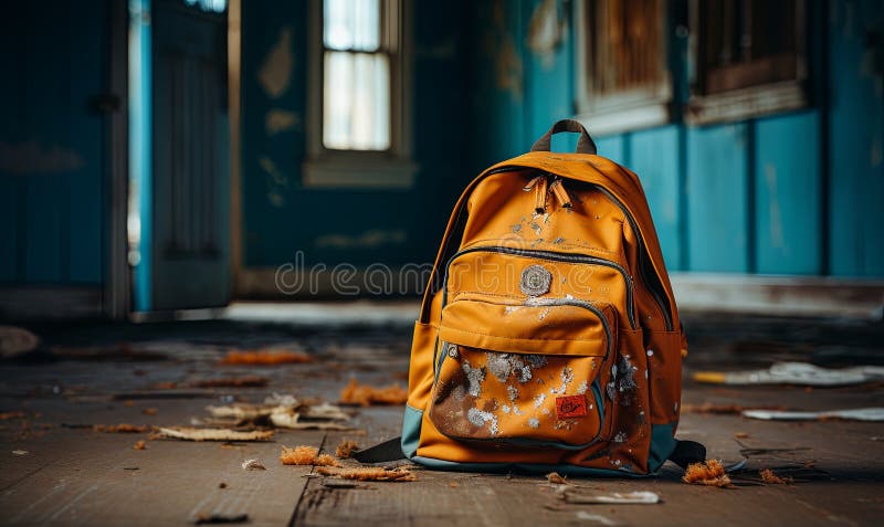 Childs Yellow Backpack Left on Building Floor Stock Image - Image of ...