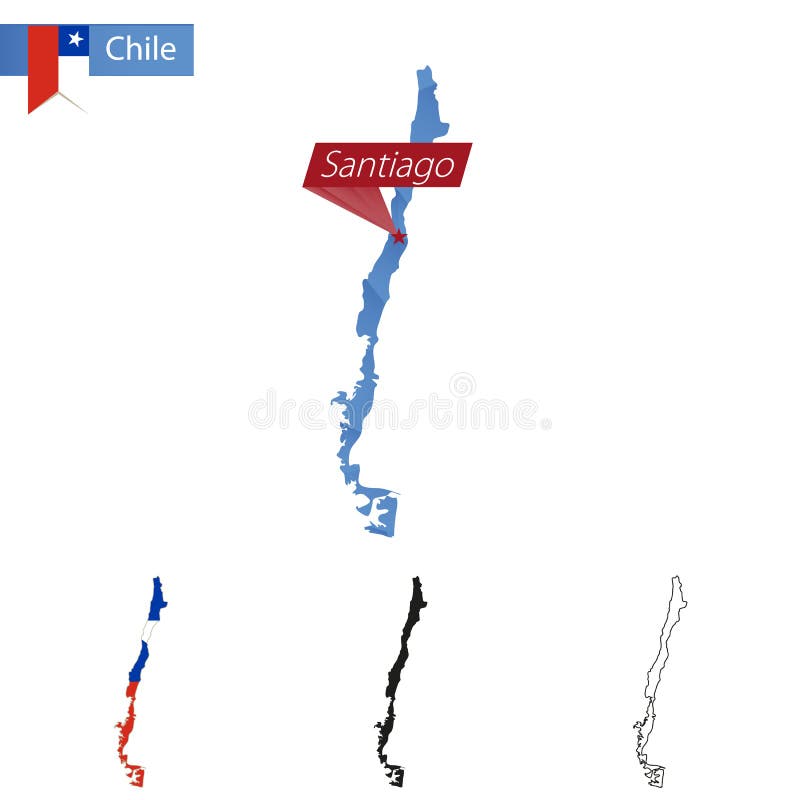 Chile Blue Low Poly Map with Capital Santiago Stock Vector ...