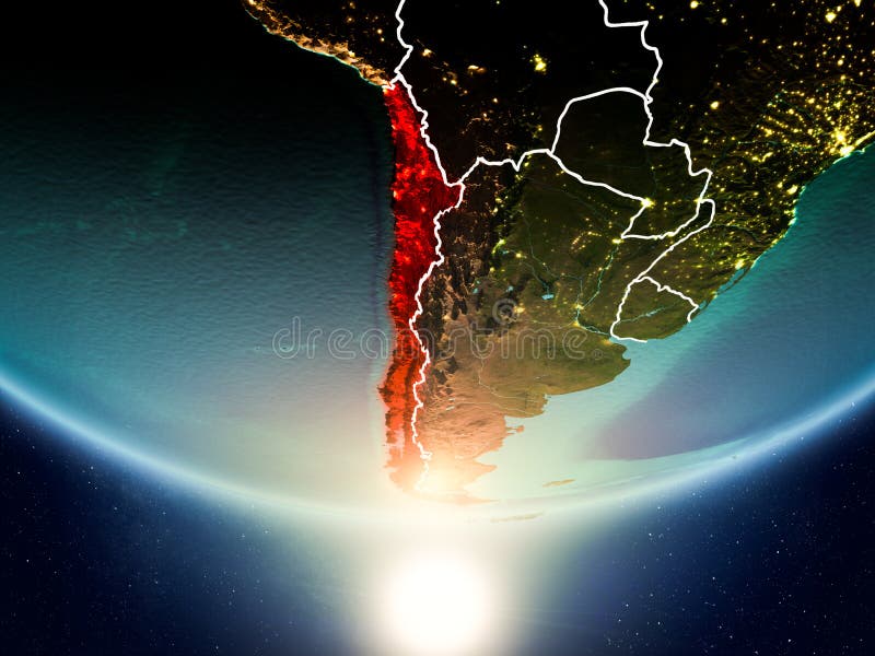 Chile Con El Sol En La Tierra Del Planeta Stock de ilustración ...
