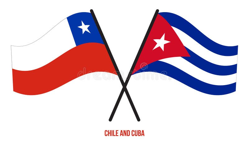 Chile and Cuba Flags Crossed and Waving Flat Style. Official Proportion ...
