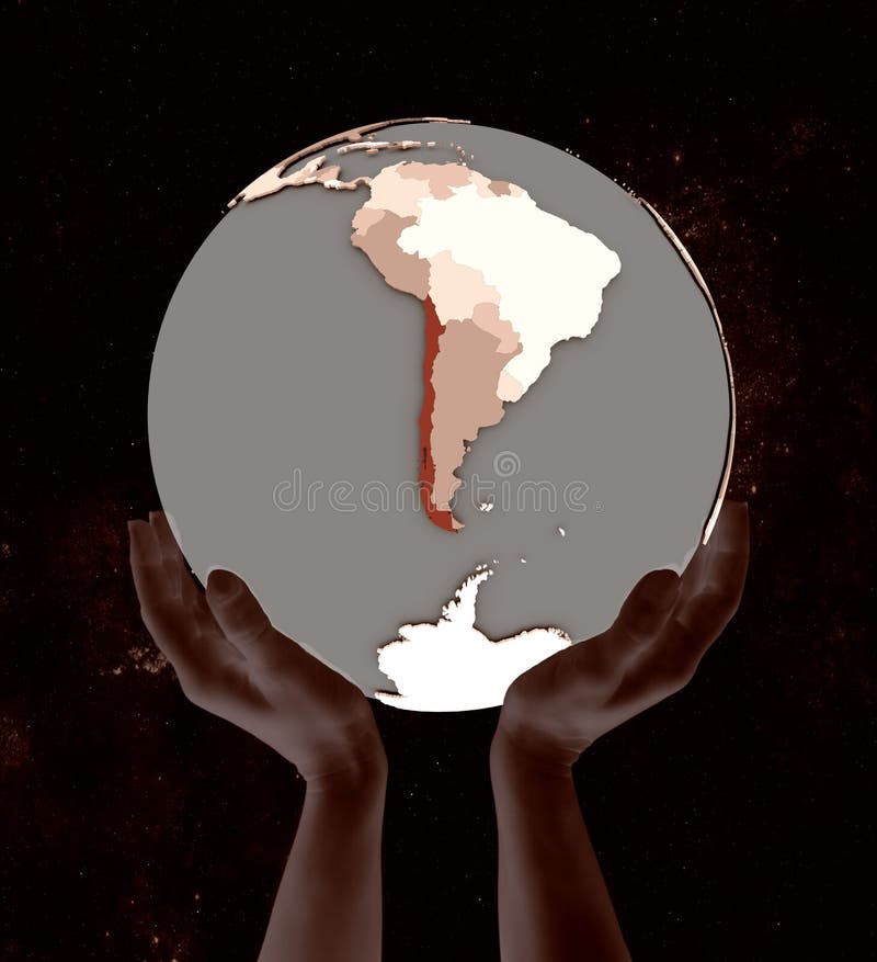 Chile on globe in hands stock photo. Image of country - 124820562