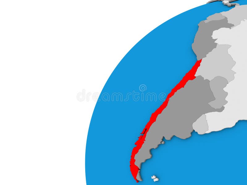 Chile on globe in red stock illustration. Illustration of chilean ...