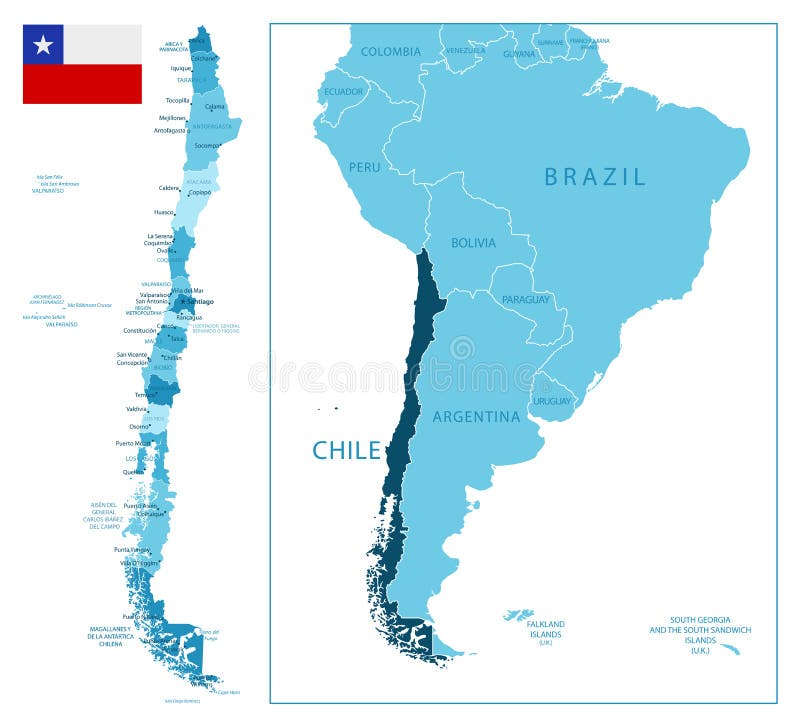 Chile - Highly Detailed Blue Map. Stock Vector - Illustration of layout ...