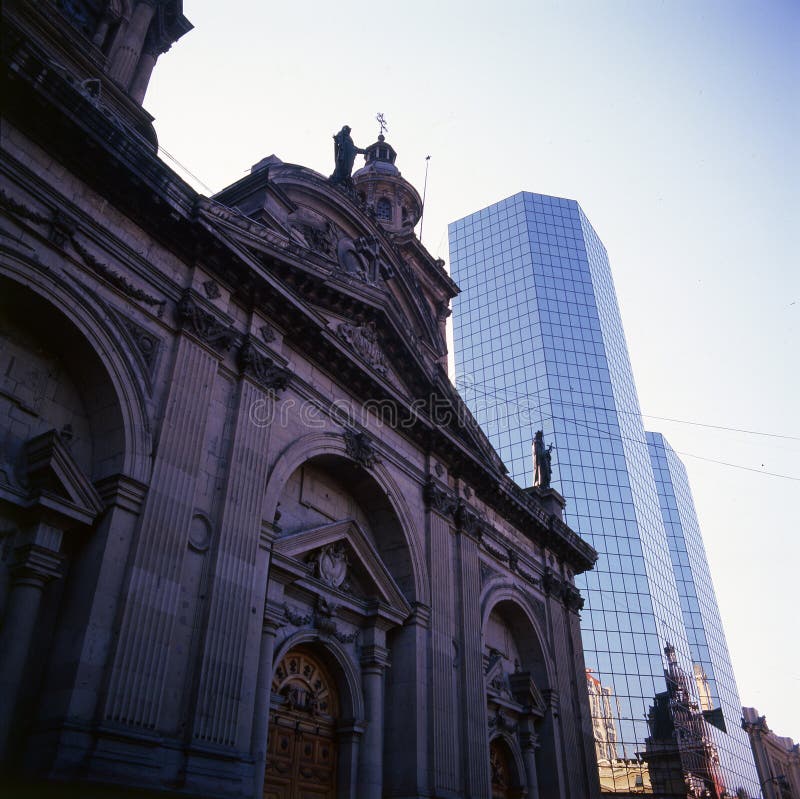 Chile Image of the City S Cathedral and a Mirrored Modern Building Seen ...