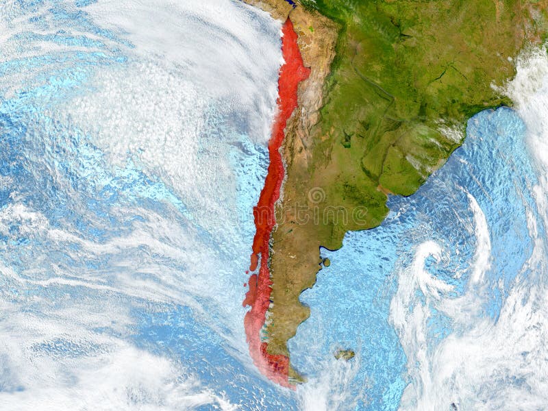 Chile on map with clouds stock illustration. Illustration of satellite ...