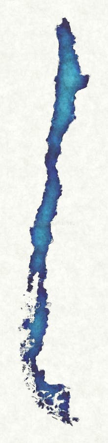 Chile Map with Drawn Lines and Blue Watercolor Illustration Stock ...