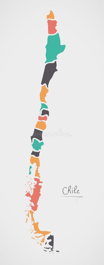 Chile Map with States and Modern Round Shapes Stock Vector ...