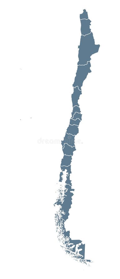 Chile Map - Vector Solid Contour and State Regions Stock Illustration ...