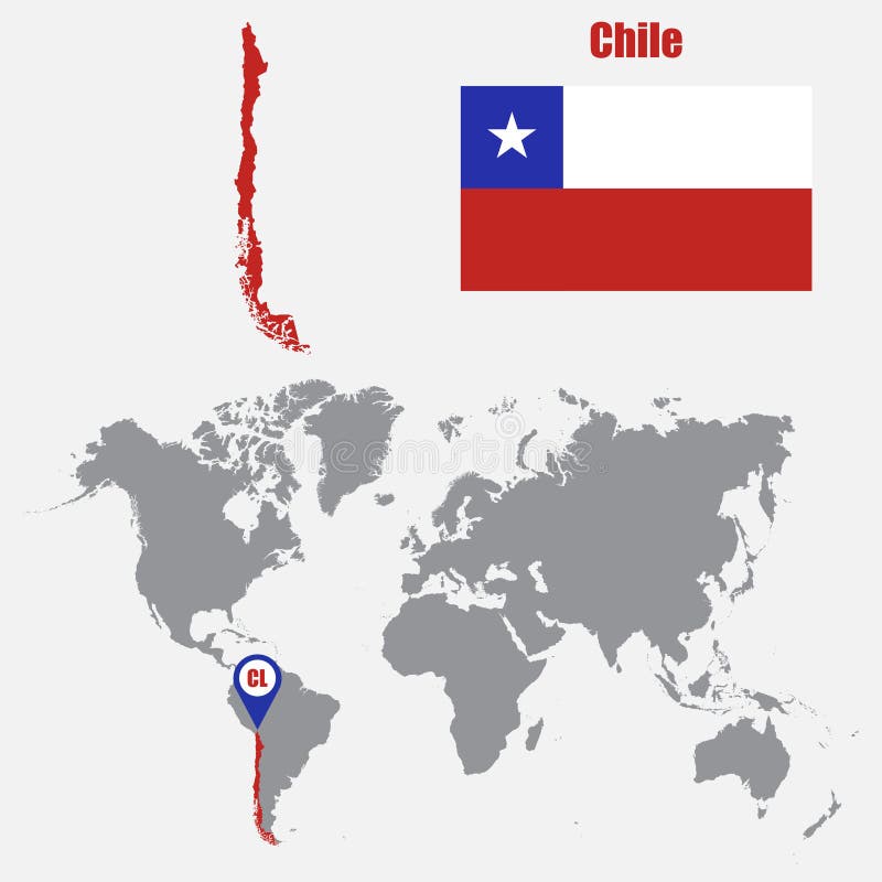 Chile Map on a World Map with Flag and Map Pointer. Vector Illustration ...