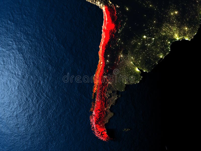 Chile in Red from Space at Night Stock Illustration - Illustration of ...