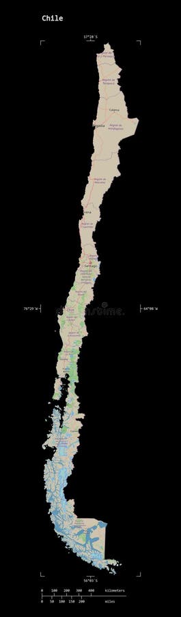 Chile Shape on Black. Topo Standard Stock Illustration - Illustration ...