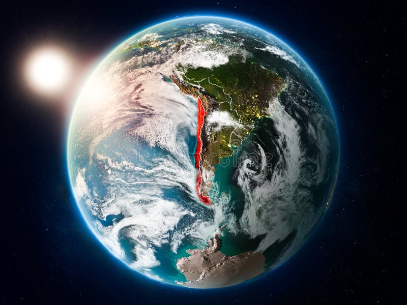 Chile with Sunset from Space Stock Illustration - Illustration of orbit ...
