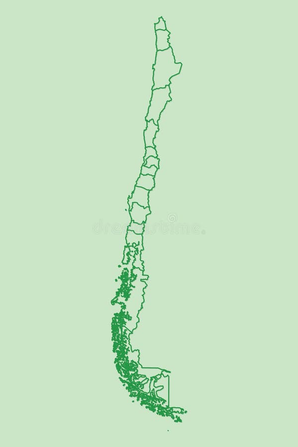 Chile Vector Map with Border Lines of Regions Using Dark Green Color on ...