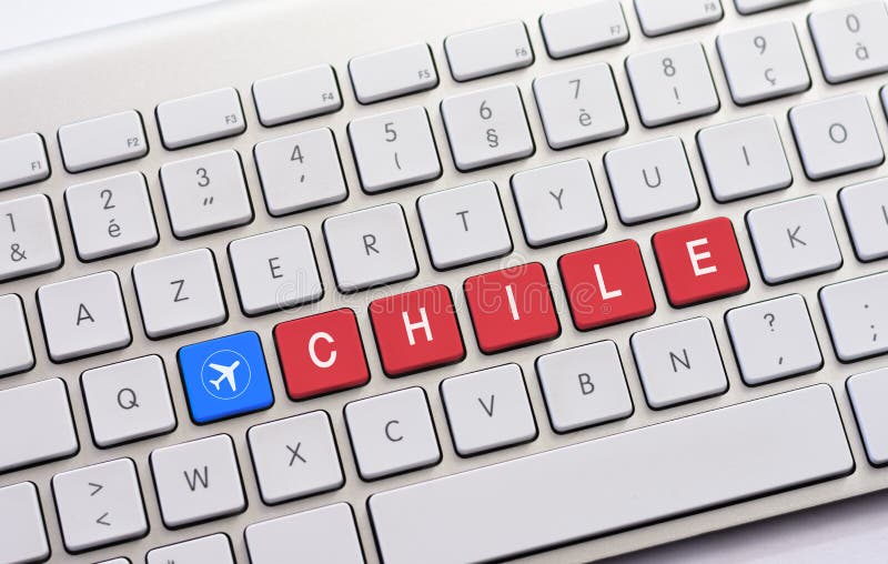 CHILE Writing on White Keyboard with a Aircraft Sketch Stock Photo ...
