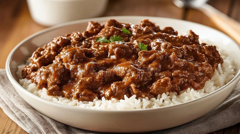 Chili Beef Rice Dinner, Wooden Table, Kitchen Setting Stock Image ...