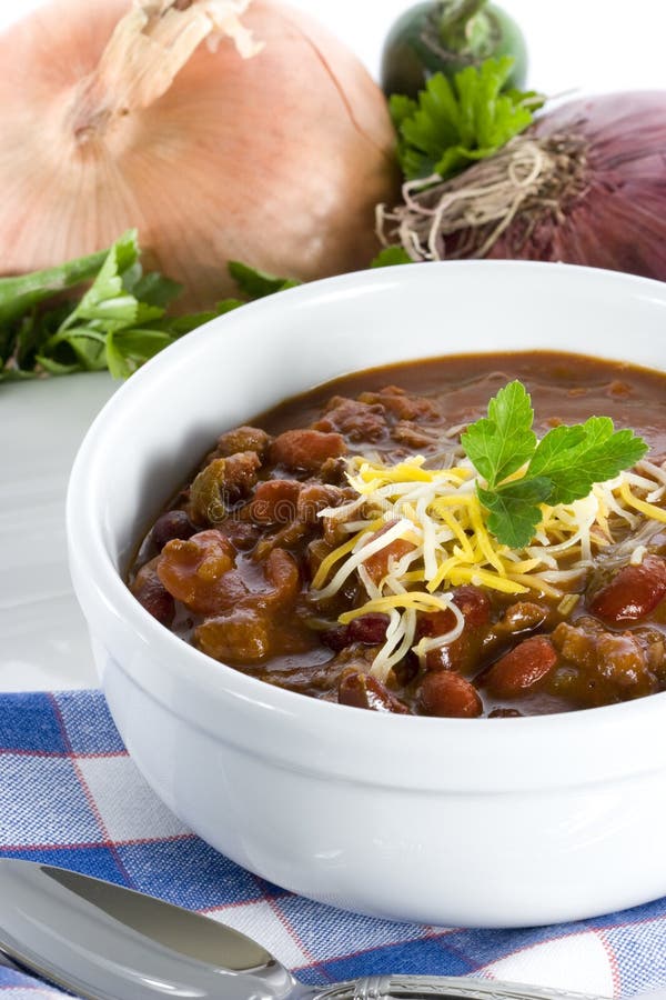 Chili in Bowl - Vertical stock photo. Image of soup, checked - 18304760