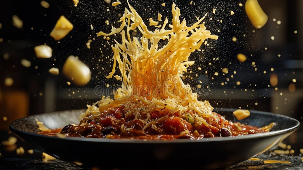 Chili with Cheese and Noodle Explosion Stock Image - Image of lunch ...