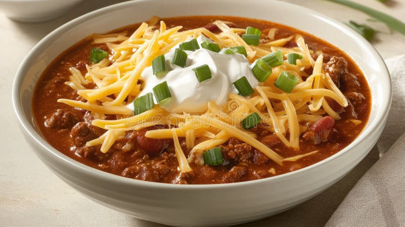 Chili with Cheese and Sour Cream Stock Photo - Image of tasty, lunch ...
