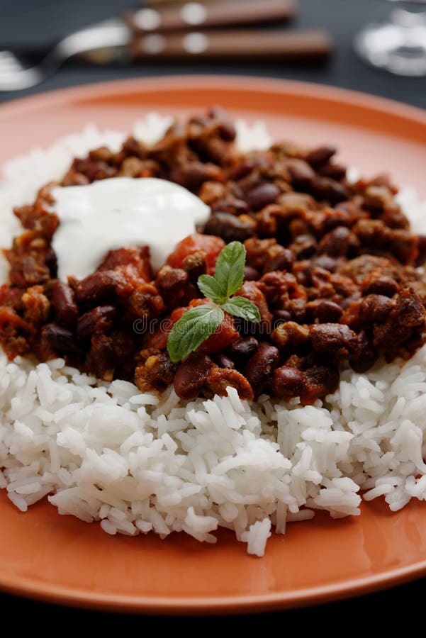 Chili con carne and rice stock photo. Image of shot, basmati - 59317920