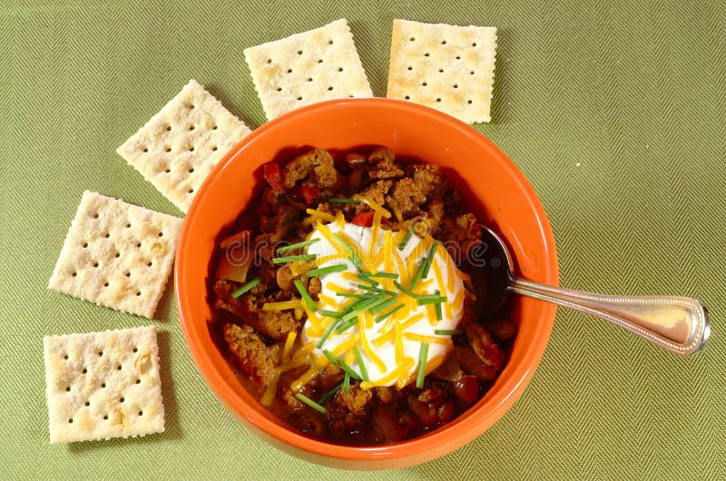 Chili and Crackers stock image. Image of cream, dinner - 10383109