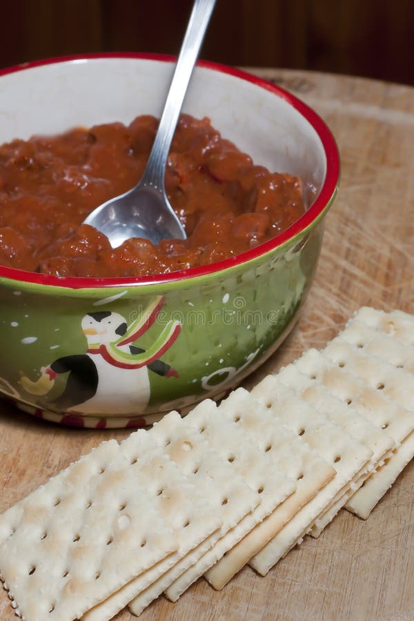 Chili and Crackers stock photo. Image of silverware, cutting - 50489050